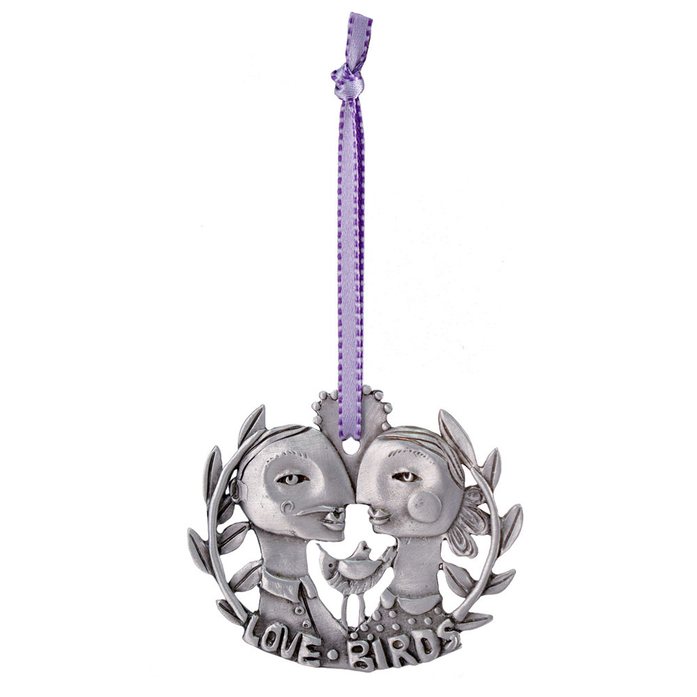 Lovebirds Cast Pewter Art Ornament