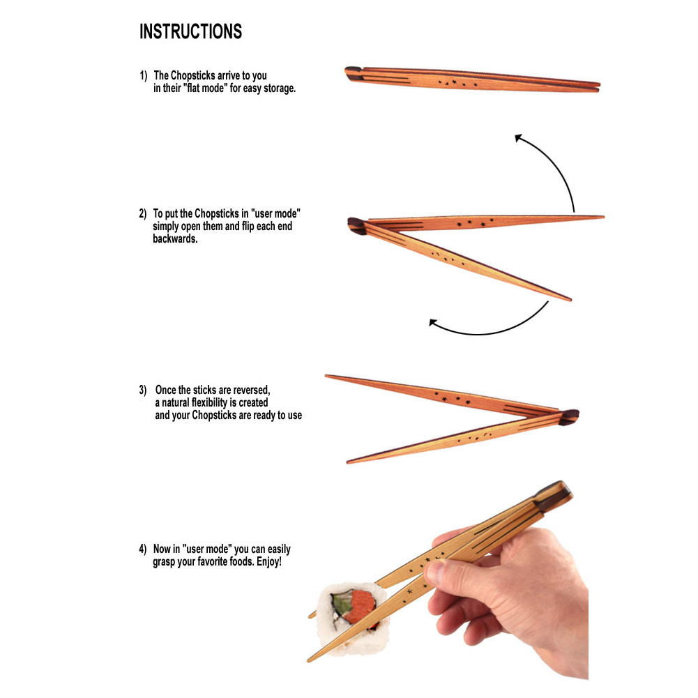 Fold Flat Natural Cherry Wood Chopsticks