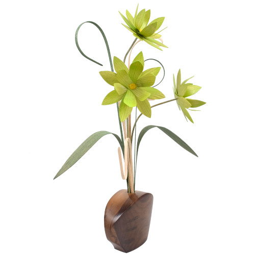 Contemporary Wood Lotus Flowers Arrangement with Walnut Vase | Wood ...