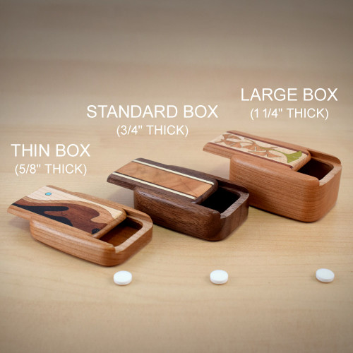 Pocket Pill Box (Thin Size), Cherry Wood with Wave Inlay