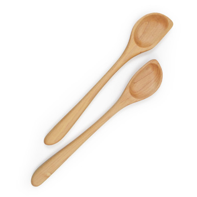 Set of 2 Angled Solid American Maple Wood Spoons | Made in USA