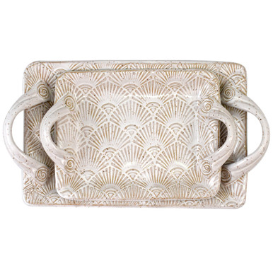 Deco-Inspired Stoneware Pottery Nesting Tray Set