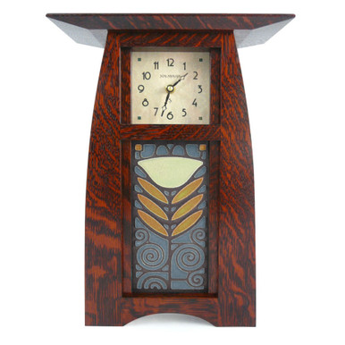 Arts and Crafts Style Upright Clock with Poppy Tile | Dard Hunter
