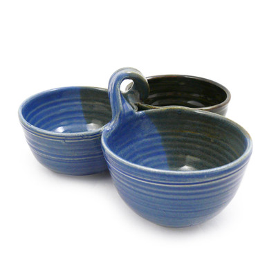 Stoneware Pottery 3-Bowl Condiment Dish | Trio Bowl for Salsa, Ketchup ...