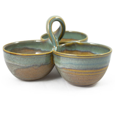 Stoneware Pottery 3-Bowl Condiment Dish | Trio Bowl for Guacamole ...