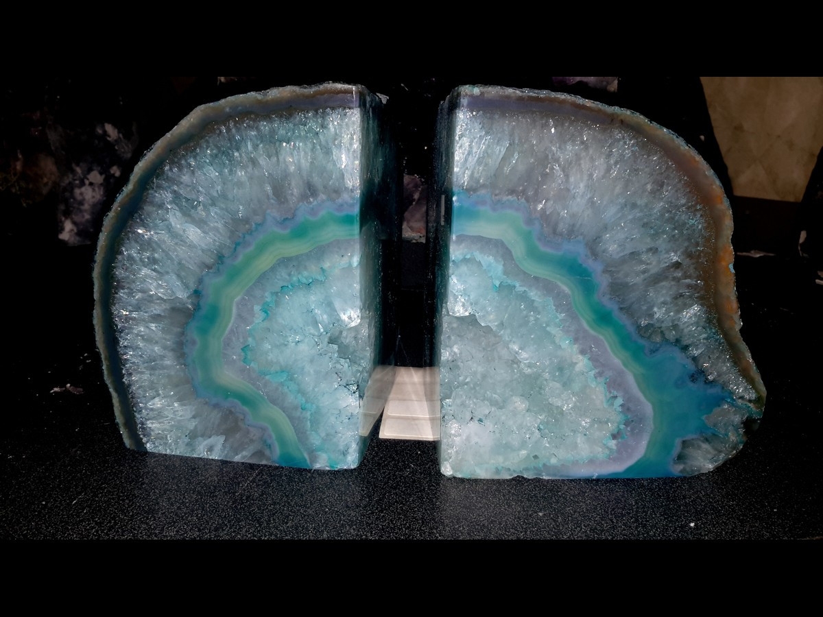 Teal Agate Geode - Twice Cut - Paired and Polished (Book End Style Cut ...