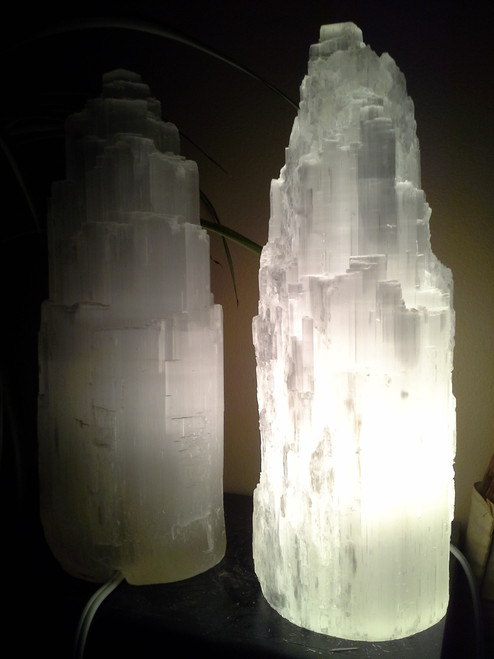 Selenite Tower Lamps Small 8 Tall Starstuff Rocks
