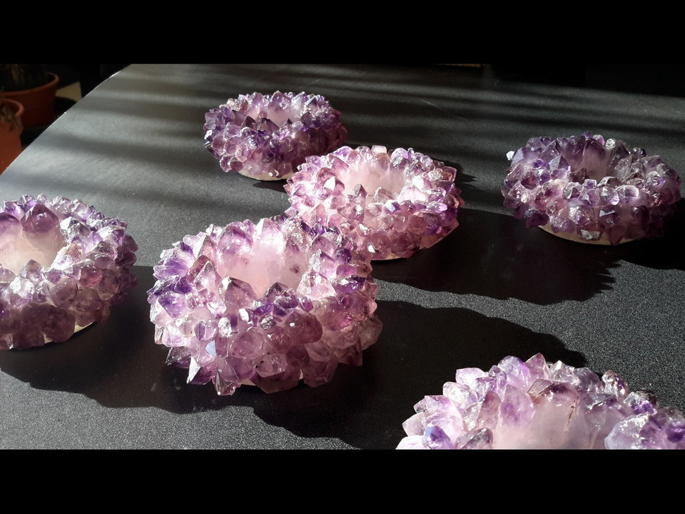 Amethyst Crystal Cluster 'Crown Point' Tealight Candle Holder ...