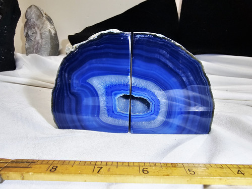 Artist Grade Bright Blue Agate Crystal Center Geode: Book End Style Cut ...