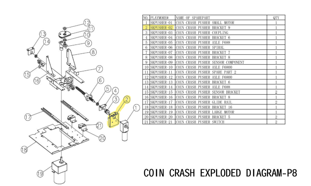 Coin crash pusher bracket 9 (SKPUSHER-02) - LAI Games Parts Store