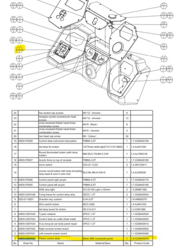 Plastic control panel only for Asphalt 9 DX (A9DX-0307C01)