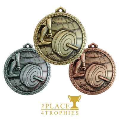Weight Lifting Brass Medal Award High Relief Prizes at 1st Place 4 Trophies