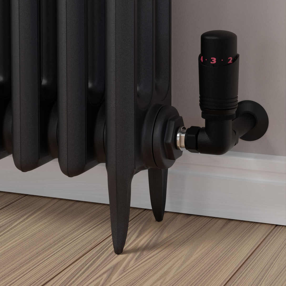 Duran Modern TRV Corner Textured Black Thermostatic Radiator Valves