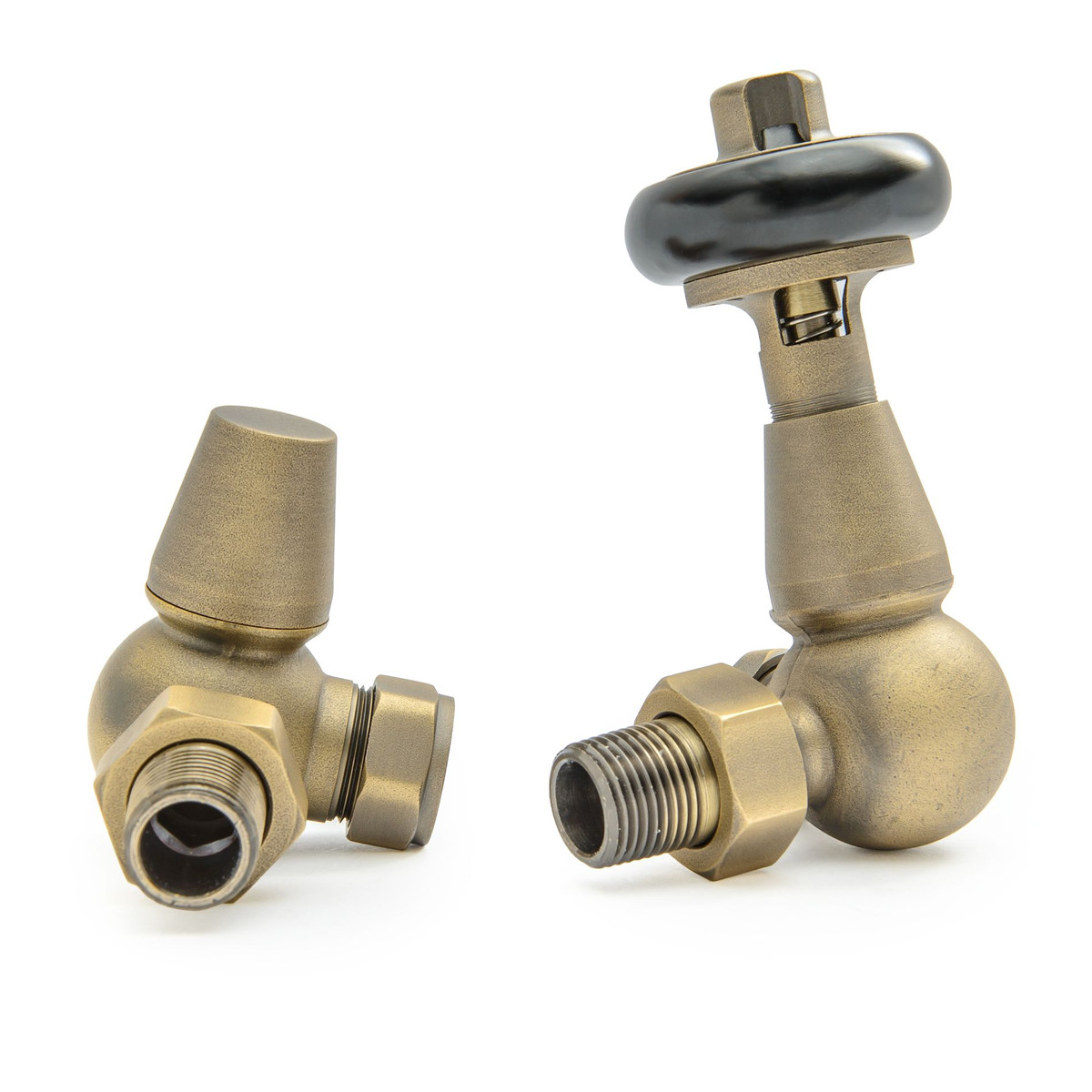 Flatford Traditional TRV Corner Old English Brass Thermostatic Radiator ...