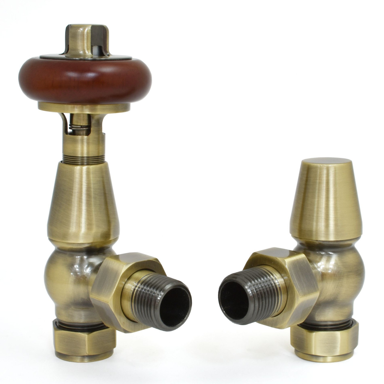 019 Traditional TRV Angled Antique Brass Thermostatic Radiator Valves ...