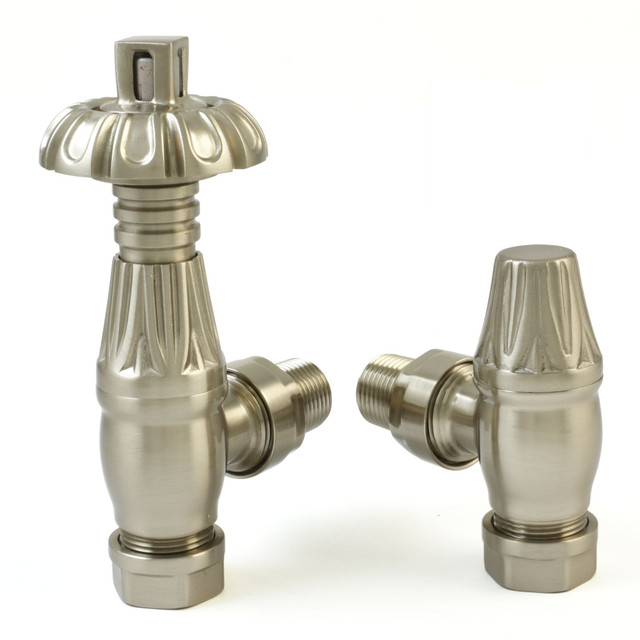 058 Traditional TRV Angled Brushed (Satin) Nickel Thermostatic Radiator ...