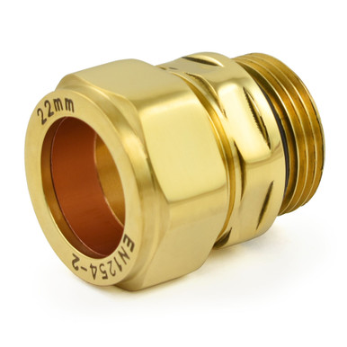 22mm Compression Radiator Valve Adaptor - Unlacquered Brass