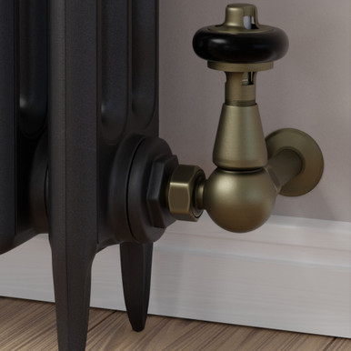 Flatford Traditional TRV Corner Old English Brass Thermostatic Radiator ...