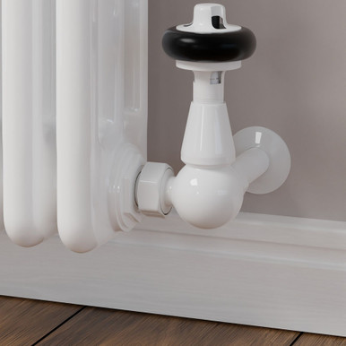 Eastbury Traditional Manual Corner White Radiator Valves With Sleeves