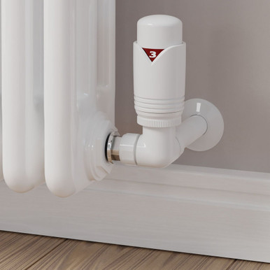 Ramone Modern All White Corner TRV With Sleeves - RadiatorValves4u