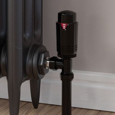 Exeter Modern TRV Angled Full Black Thermostatic Radiator Valve