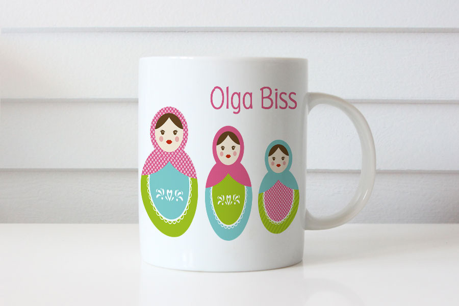 Personalised Coffee Mug with Babushka Doll