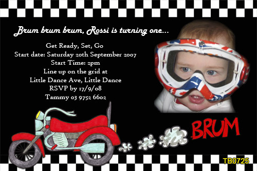 Motorbike Party Invitations To a motorcycling childrens party