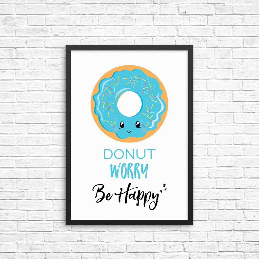 Wall Art Print - Blue Donut Worry Be Happy - Little Dance