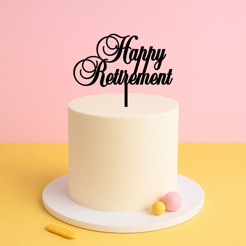 Happy Retirement Cake Topper – Elegant Script for Farewell Party