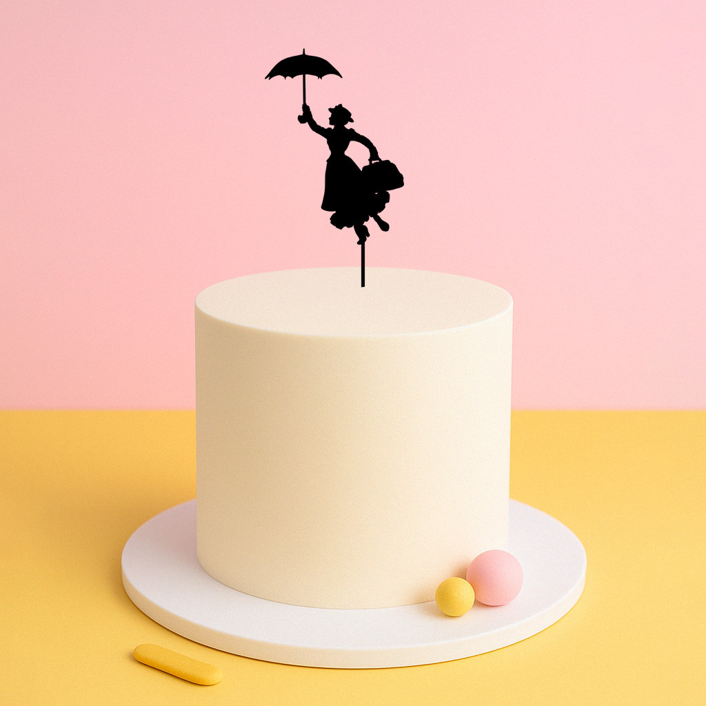 Mary Poppins Cake Topper – Flying Silhouette Party Decoration
