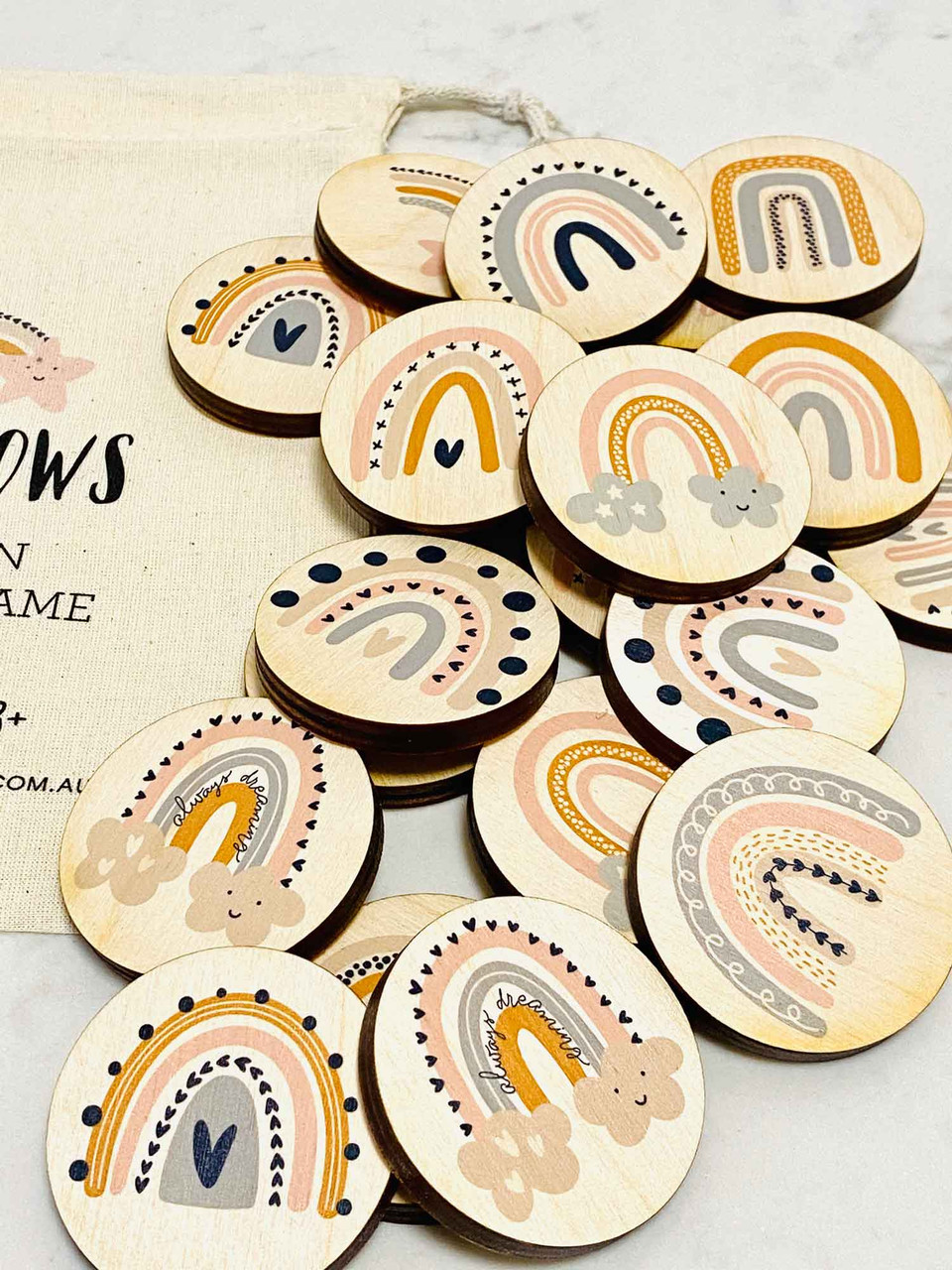 Classic Memory Game Illustrated Wooden Tiles - Rainbow Themed