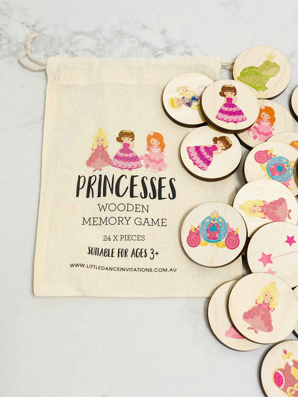 Classic Memory Game Illustrated Wooden Tiles - Princess Themed