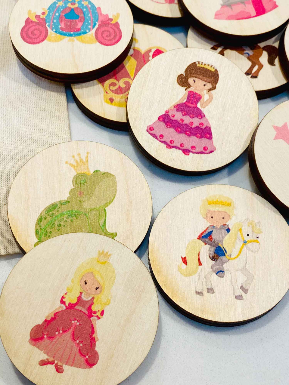 Classic Memory Game Illustrated Wooden Tiles - Princess Themed