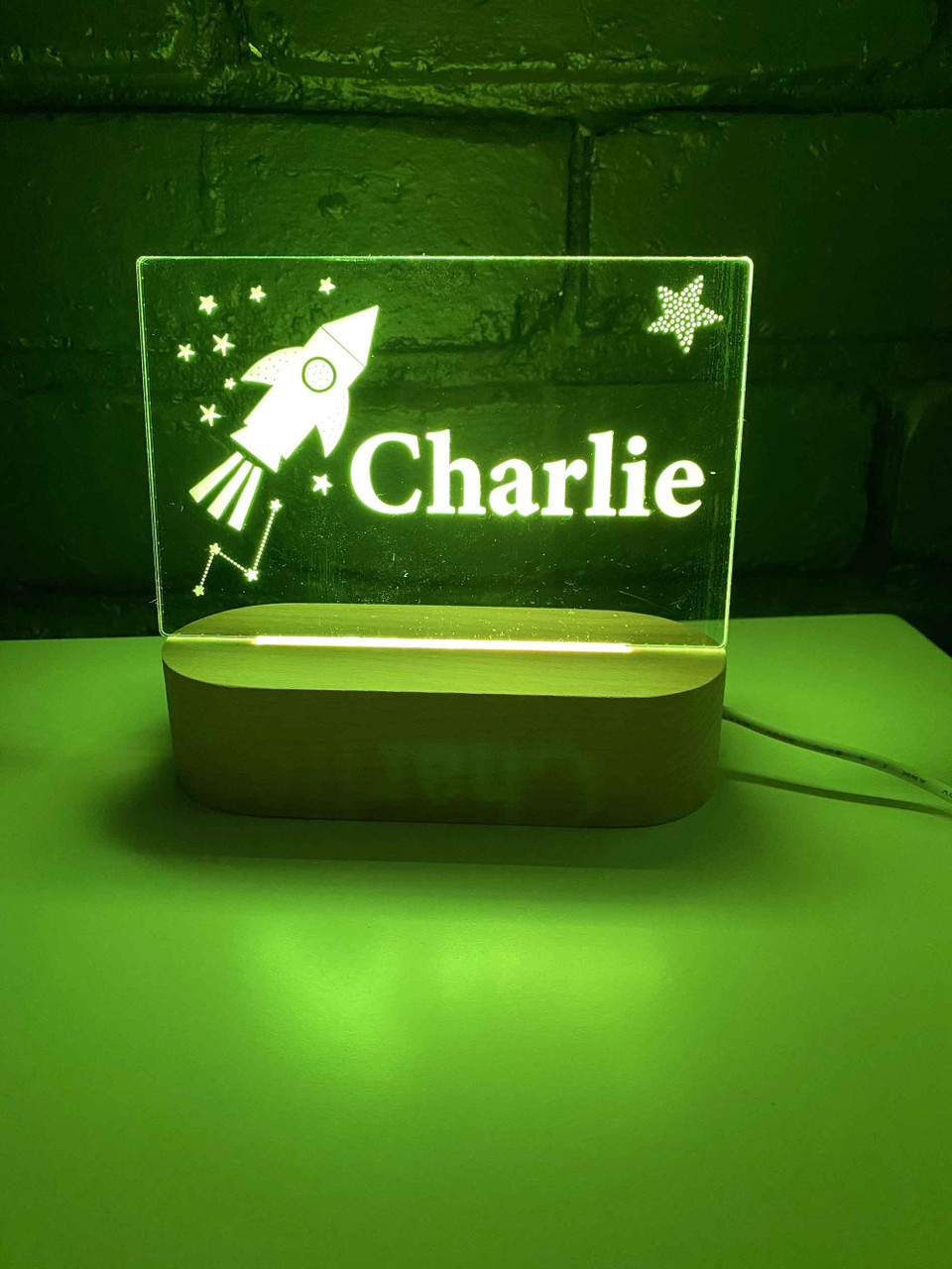 Personalised Kids Bedroom Night Light - Space Rocket - Engraved LED ...