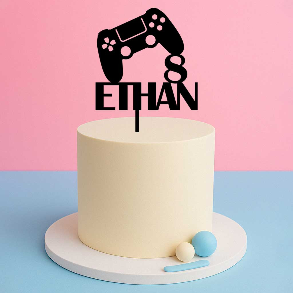 Playstation Controller Cake Topper with Name & Age – Gamer Birthday Decor