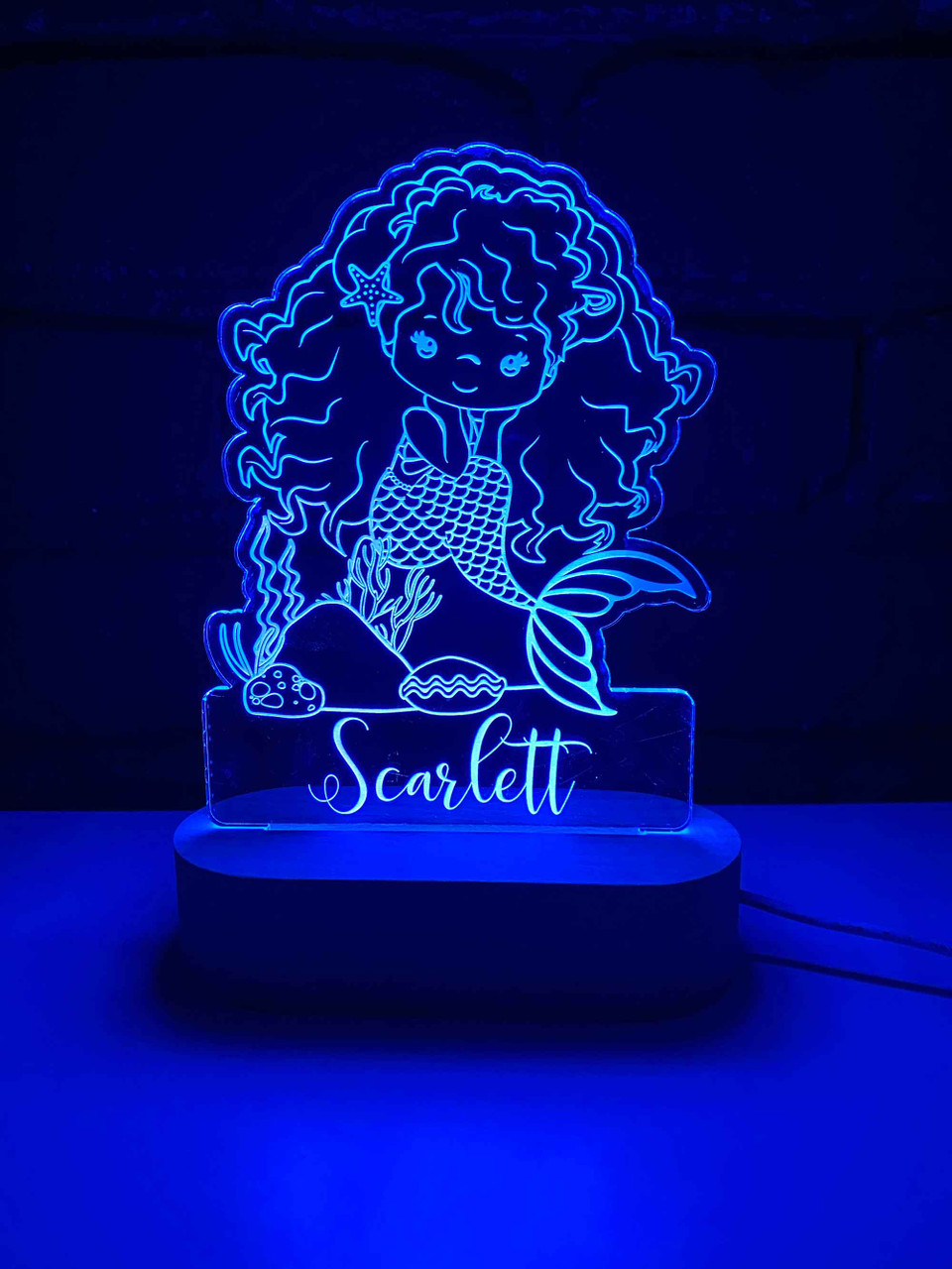 Personalised Mermaid LED Nightlight | Engraved Name | Remote Control ...