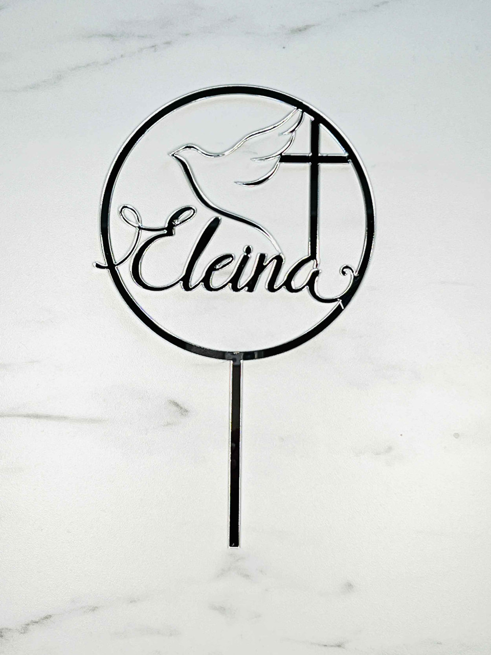 Dove & Cross Cake Topper – Personalised Baptism or Christening Decor
