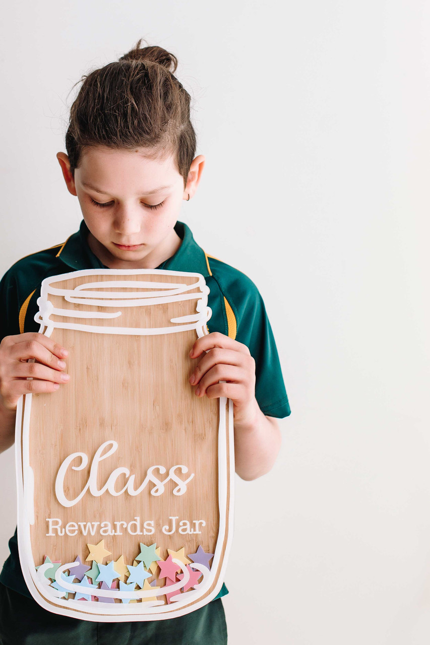 Magnetic Classroom Rewards Jar with Calico Bag and 100 Pastel Stars ...