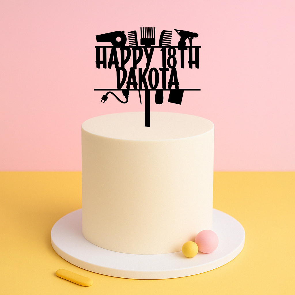 Personalised Hairdresser Cake Topper – Salon Birthday Acrylic Decoration