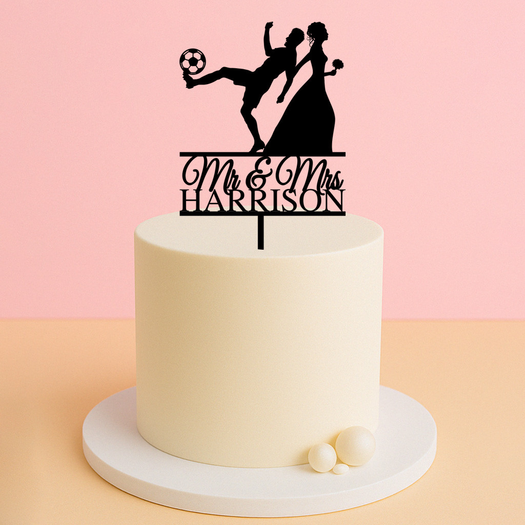Bride Dragging Soccer Player Wedding Cake Topper – Funny Mr & Mrs Custom