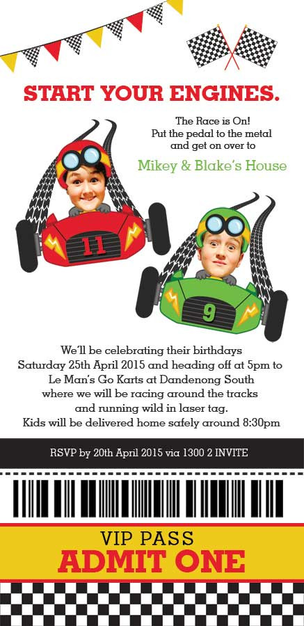 Kids Birthday Invitations - Go Karting