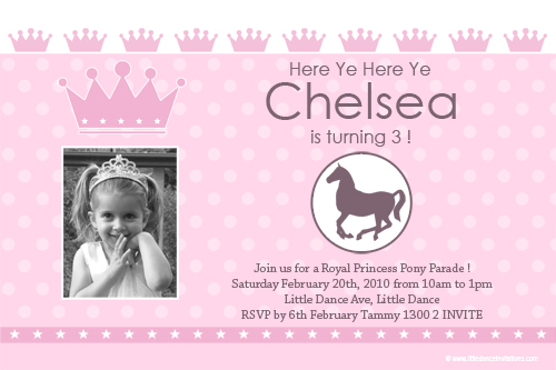Princess Pony Party Invitations - Pony Themed Birthday Party ...