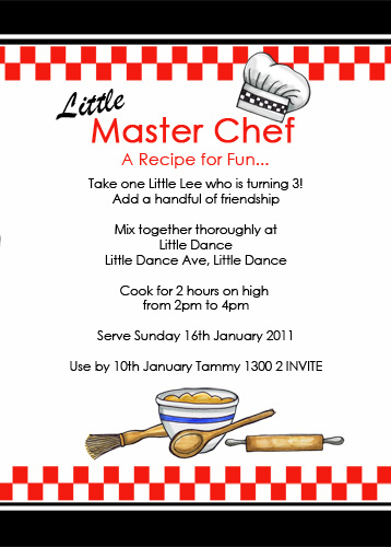 Master Chef Party Themed Invitation For Sale - Buy Master Chef Party ...