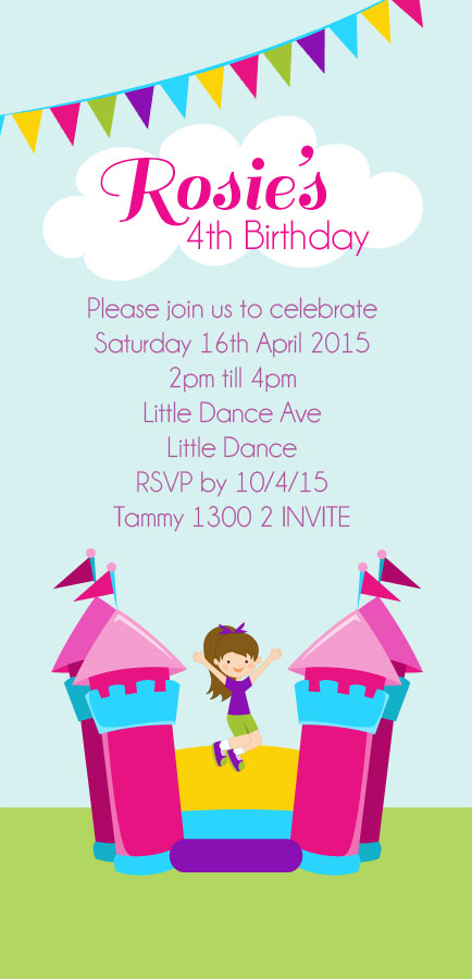 Kids Birthday Invitations - Bouncing Jumping Castle