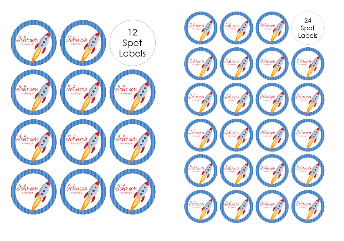 Birthday Party Labels & Stickers - Space Rocket