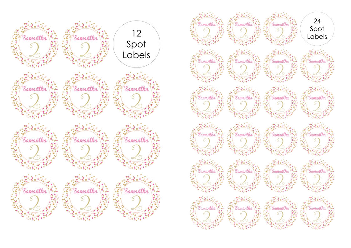 Personalized Confetti Style Birthday Labels - Custom Pink & Gold ...