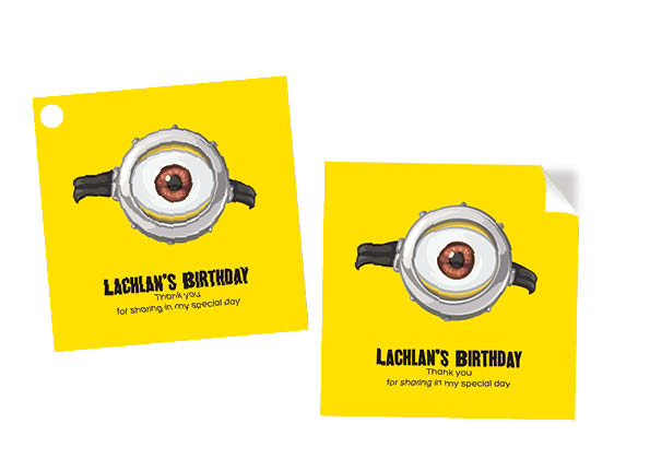 Birthday Party Tags & Stickers - Yellow Minion Inspired