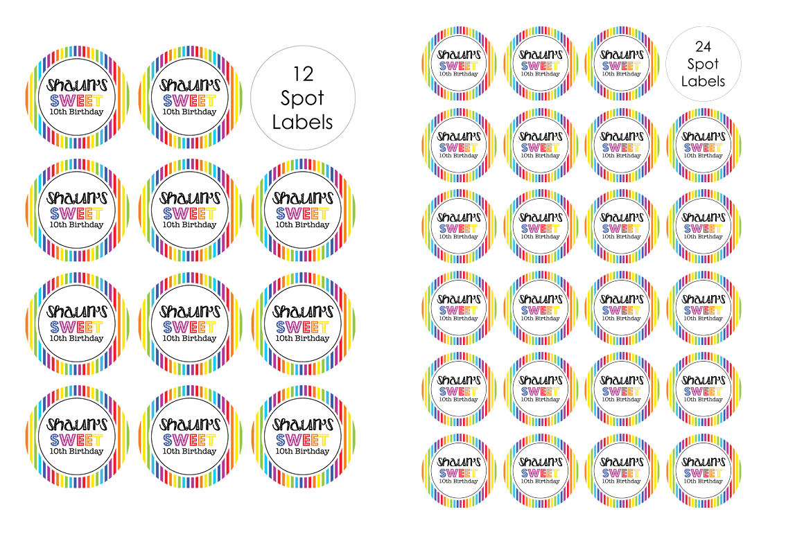Birthday Party Labels & Stickers - Rainbow Stripe