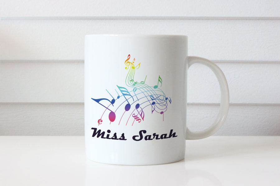Personalised Coffee Mug with Musical Notes - Custom Gift Name Mug for a ...