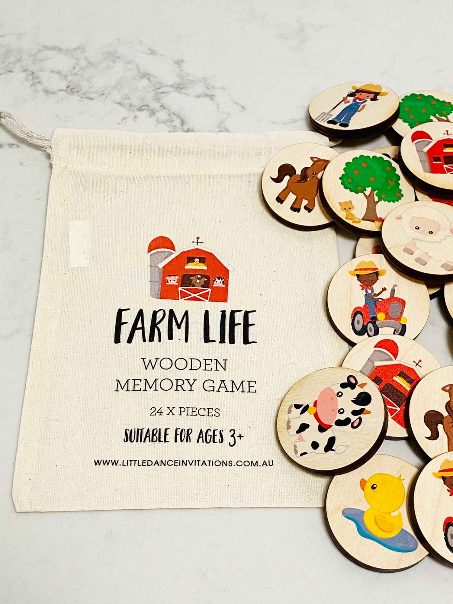 Classic Memory Game Illustrated Wooden Tiles - Farm Themed